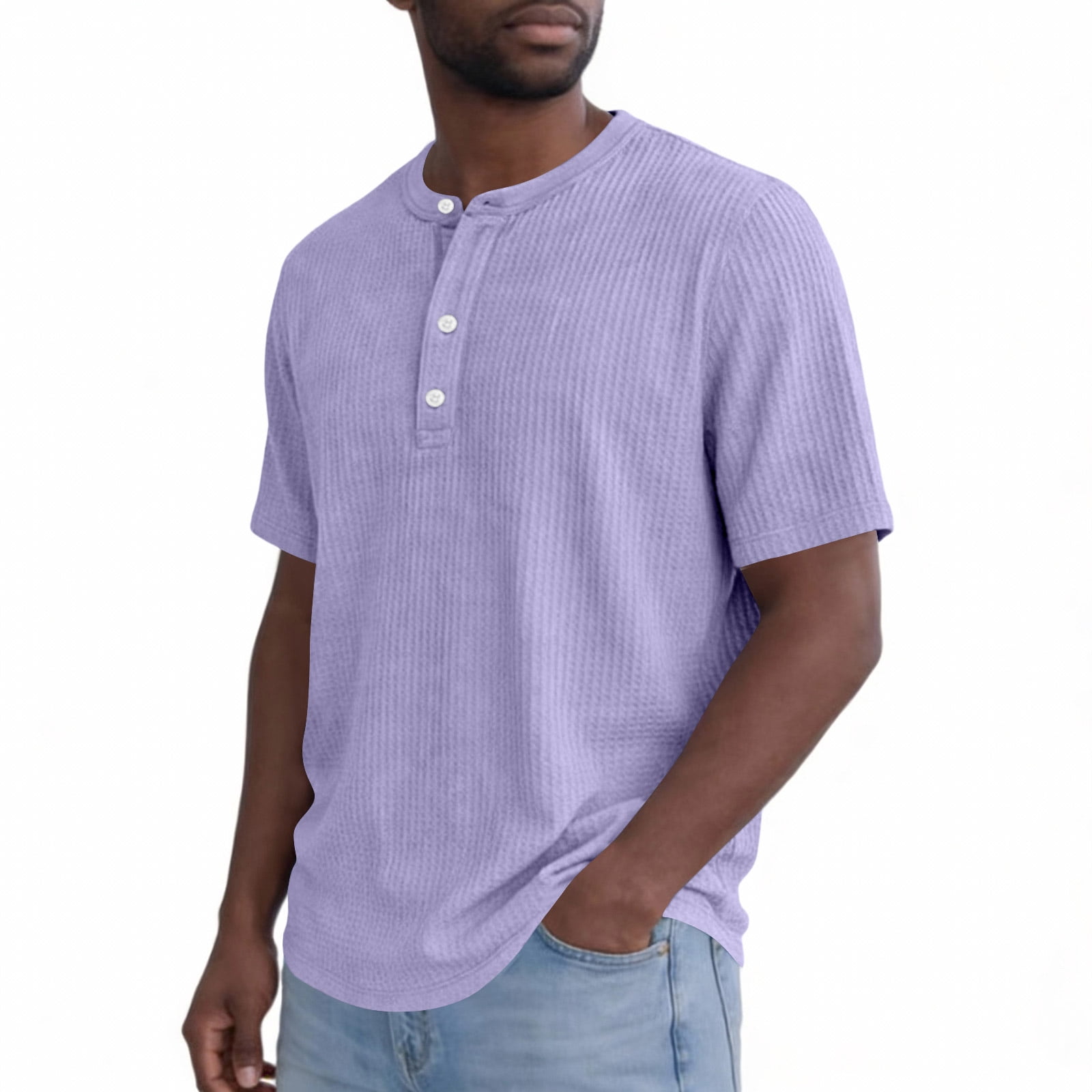 Henley Shirts for Men Short Sleeve Waffle-Knit Casual 3 Button T-Shirt ...