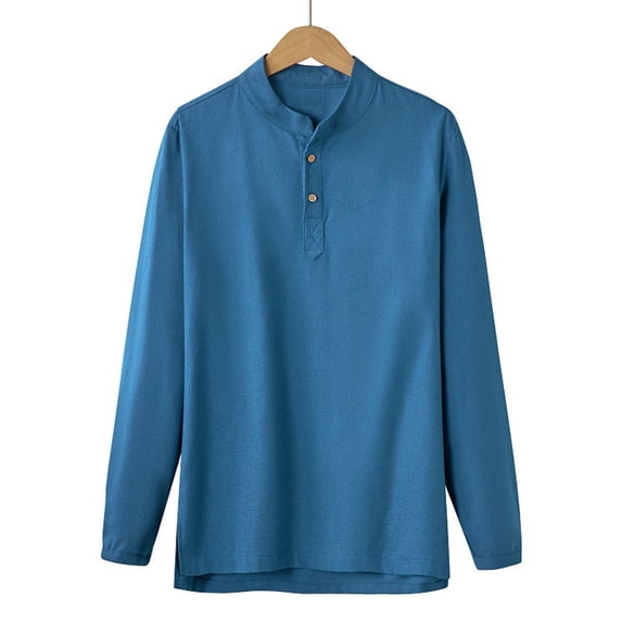 Henley T-Shirts for Men Long Sleeve Lightweight Button V-Neck Stand ...