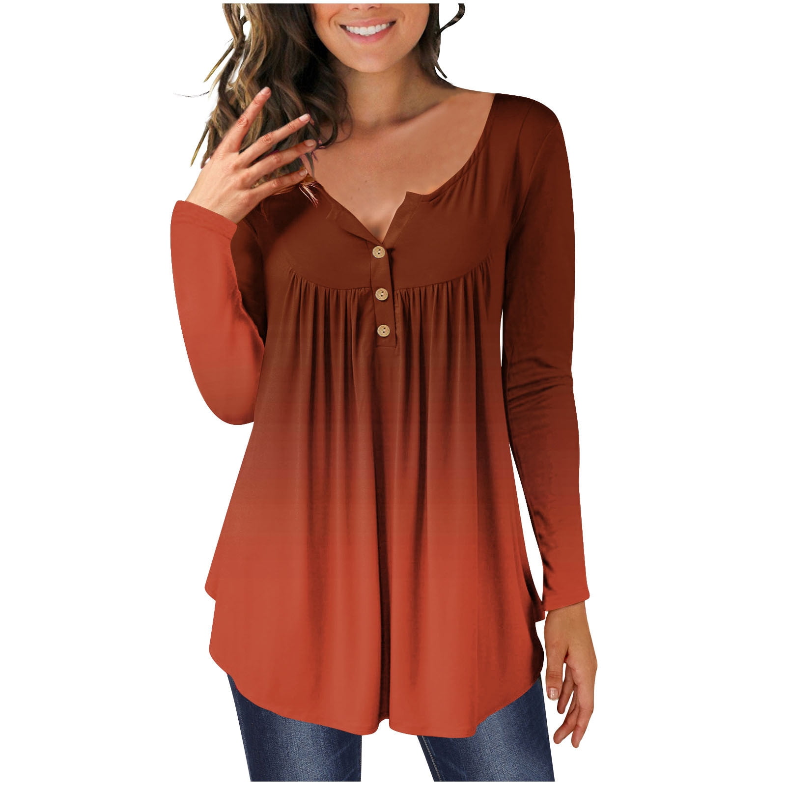 Henley Tunic Tops for Women Hide Belly Tunic Floral Print Blouse Front ...