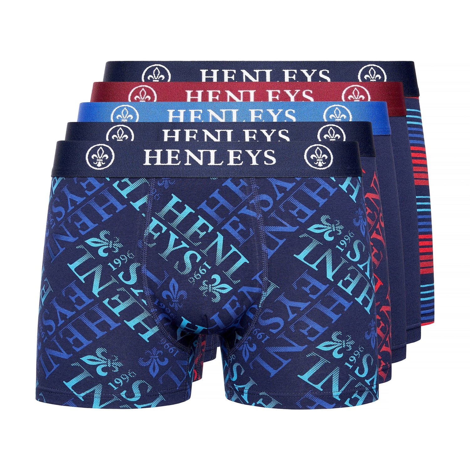 Henleys Mens Rutling Assorted Designs Boxer Shorts (Pack of 5 ...