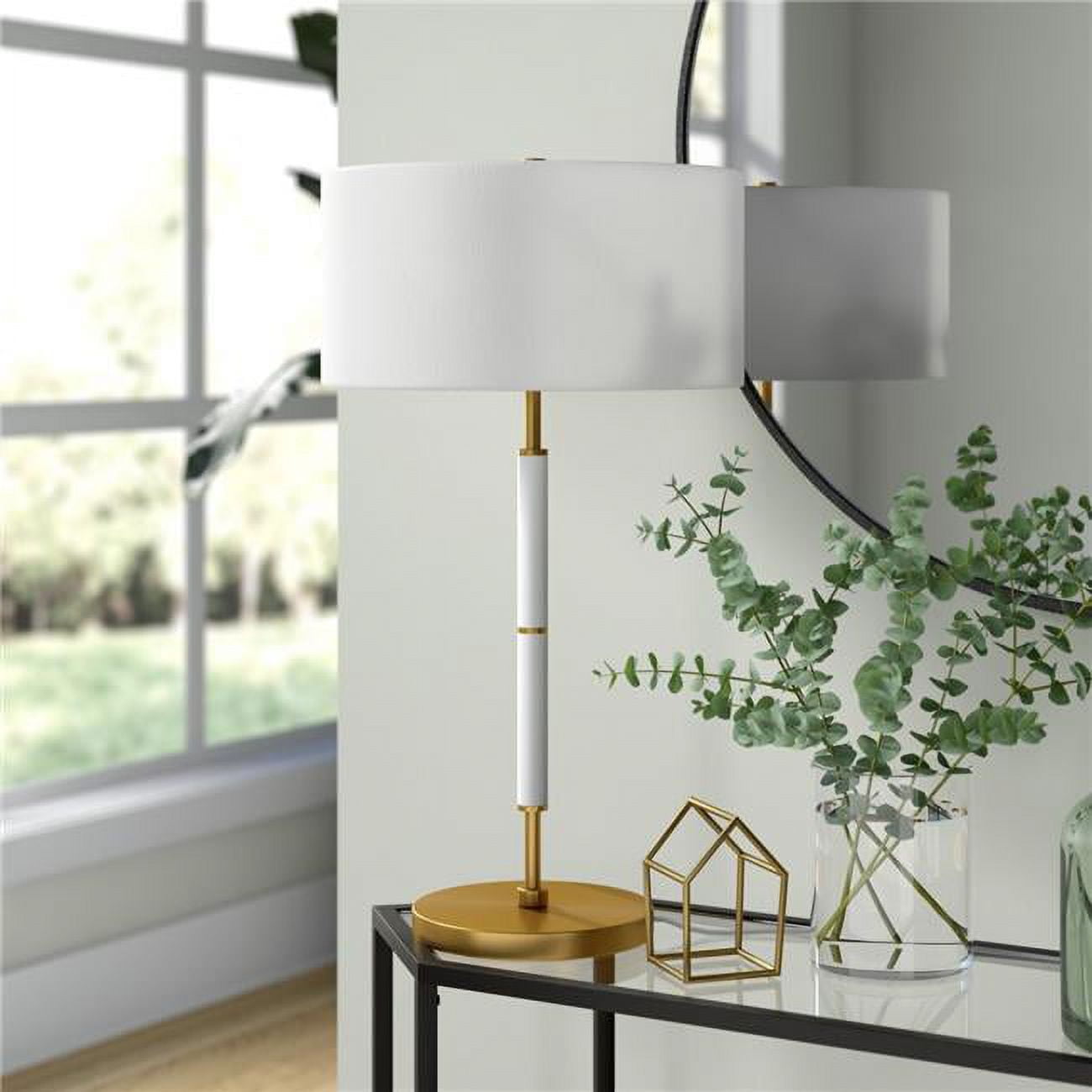 Henn&Hart 14" Matte White/Brass Finish Metal/Fabric Table Lamp ...
