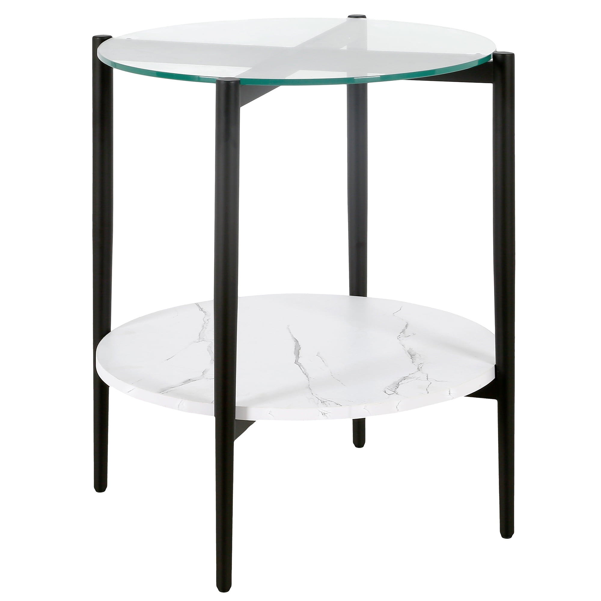 Henn&Hart 20" Blackened Bronze/Faux Marble Metal/Glass Side Table ...
