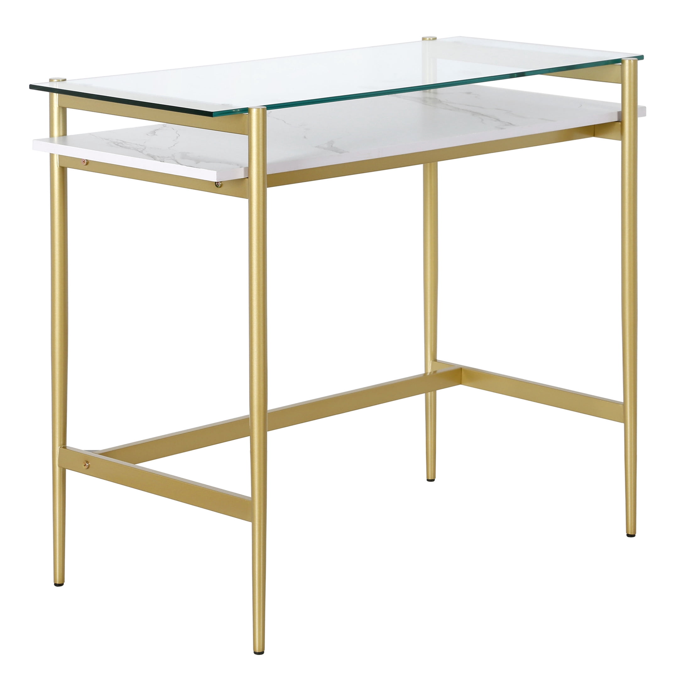 Henn&Hart 36" Brass/Faux Marble Metal/Glass/Faux Marble Home Office ...