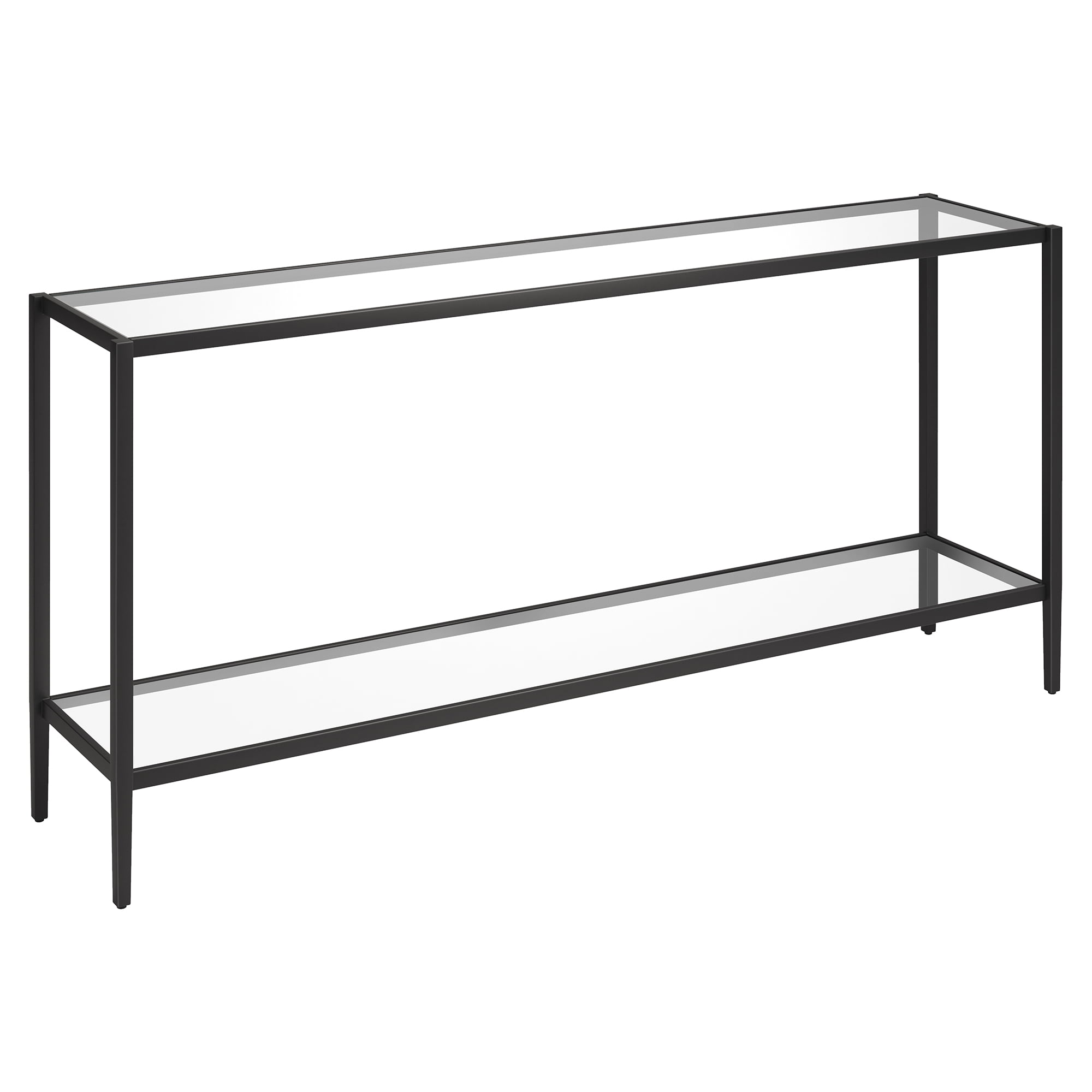 Henn&Hart 64" Rectangular Glass Top Metal Console Table in Blackened ...