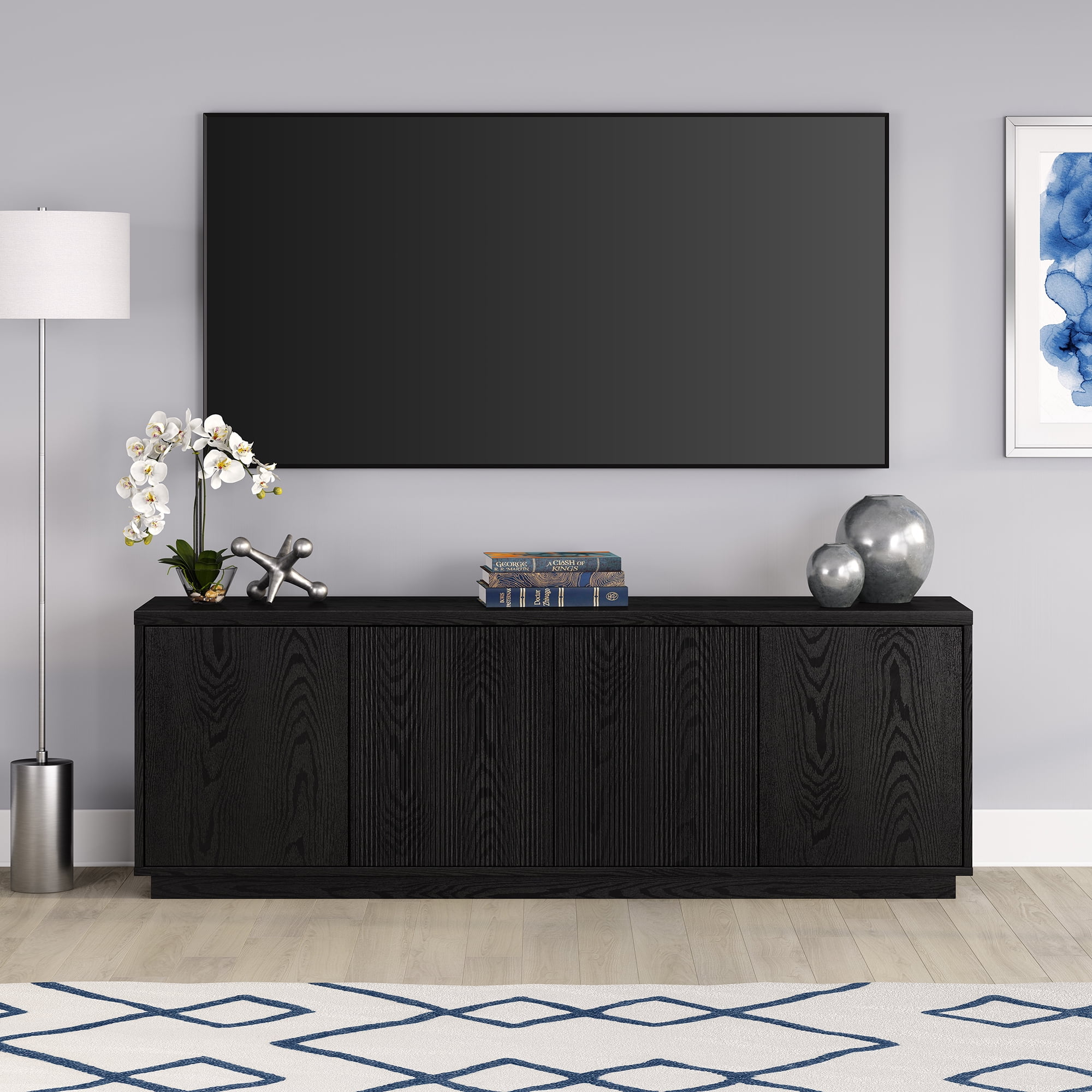 Henn&Hart 69.5" Black Grain MDF/PVC TV Stand - Walmart.com