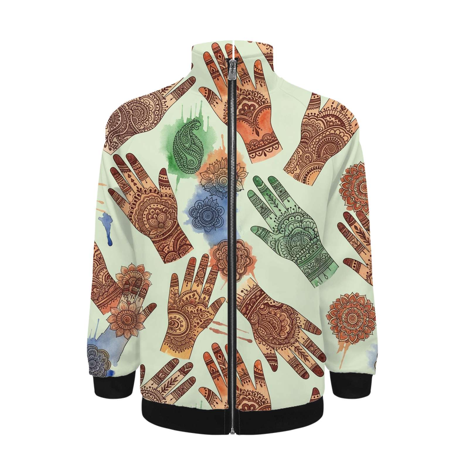 Henna Art Hand Prints Jacket Men's Street Cool Long Sleeves Coat ...