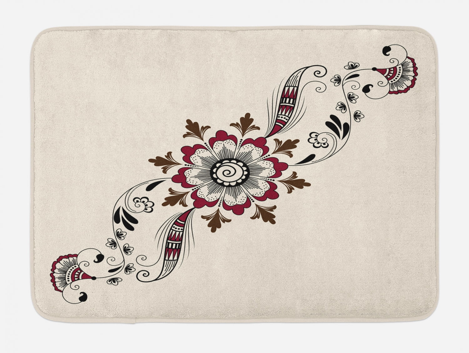 Henna Bath Mat, Colorful Floral Pattern Asian Mehndi Arrangement Nature ...