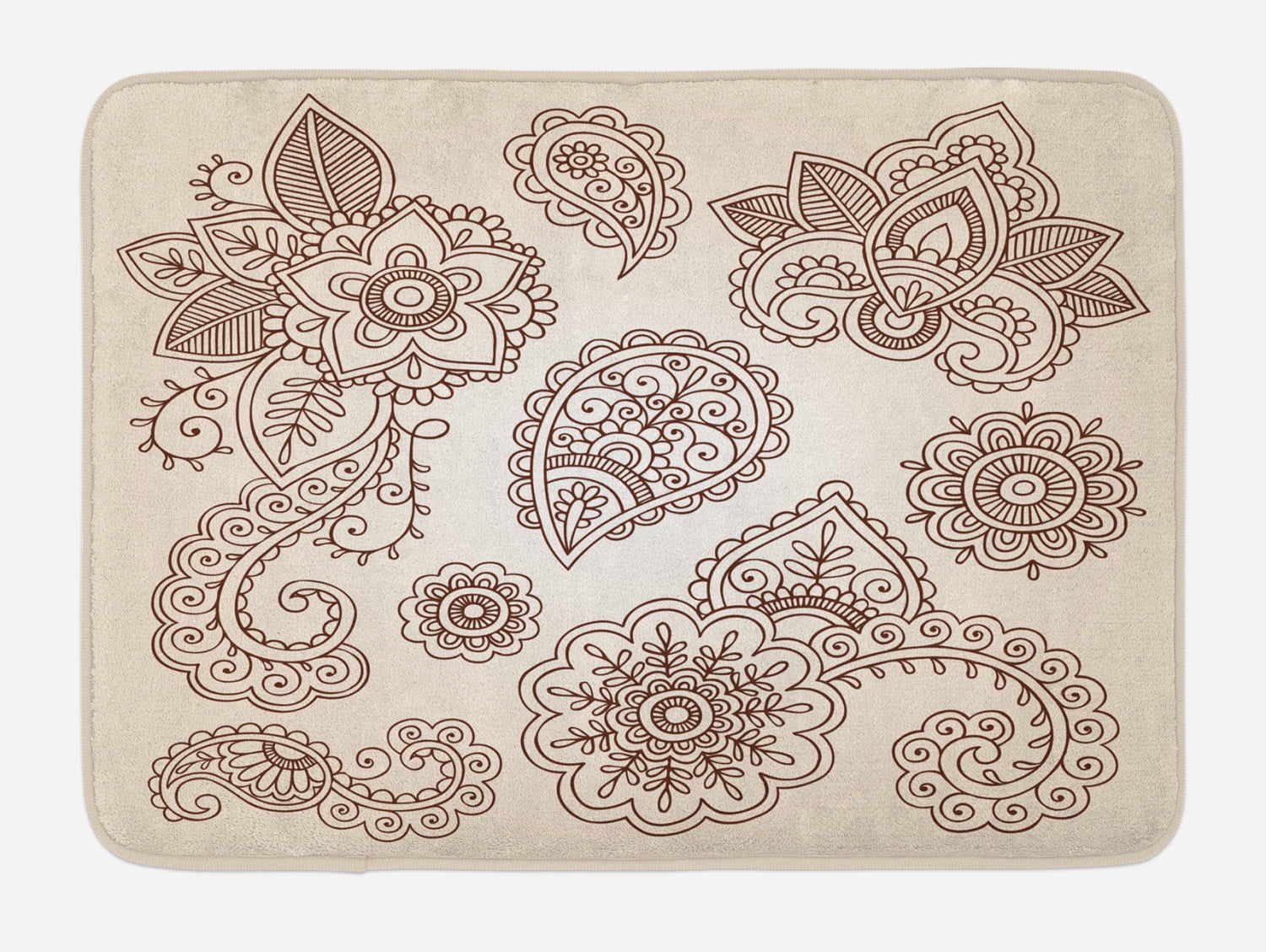 Henna Bath Mat, Flowers and Paisley Pattern Doodles in Various Shapes ...