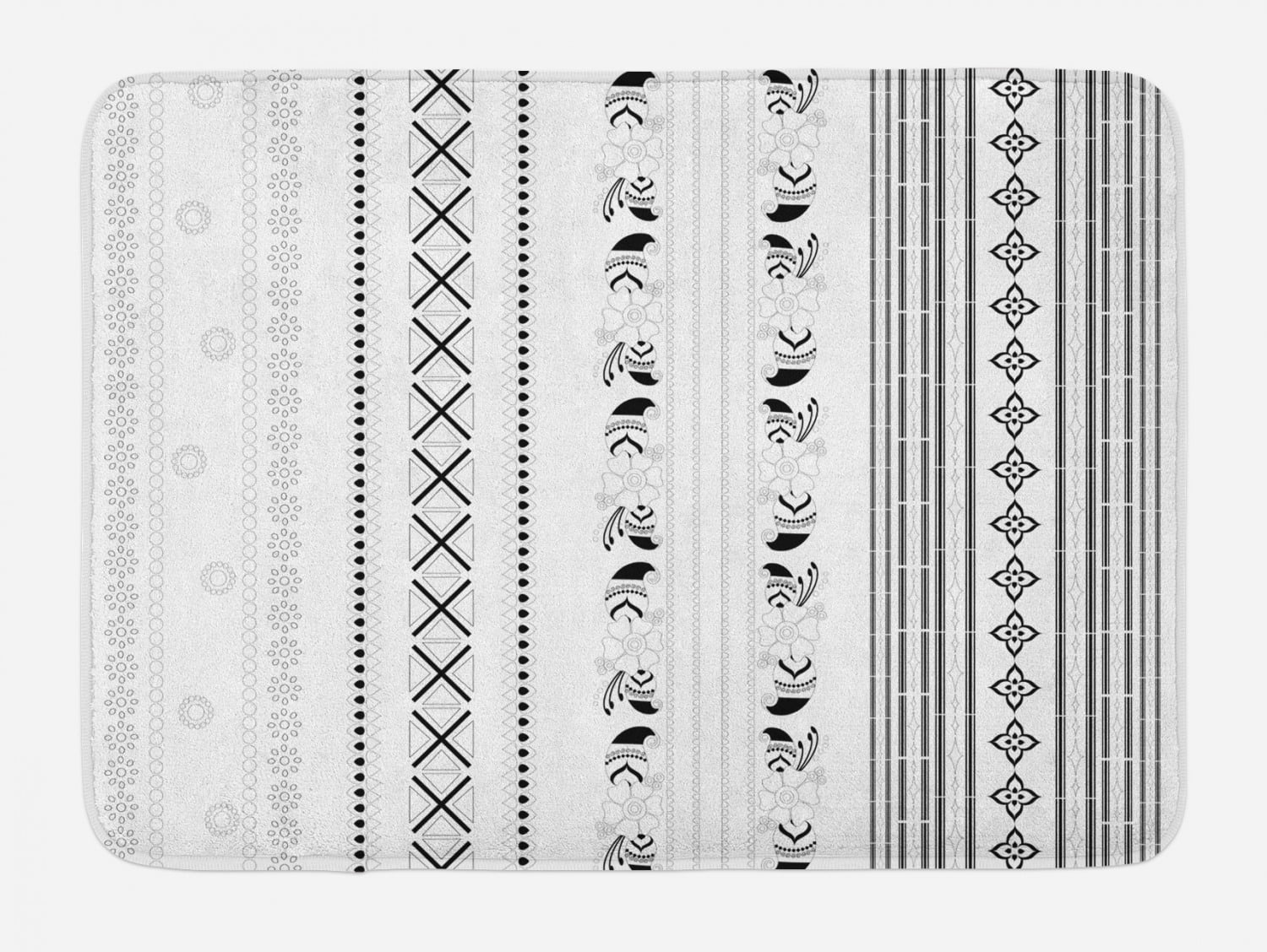 Henna Bath Mat, Vertical Stripes with Geometric Floral Old Fashioned ...