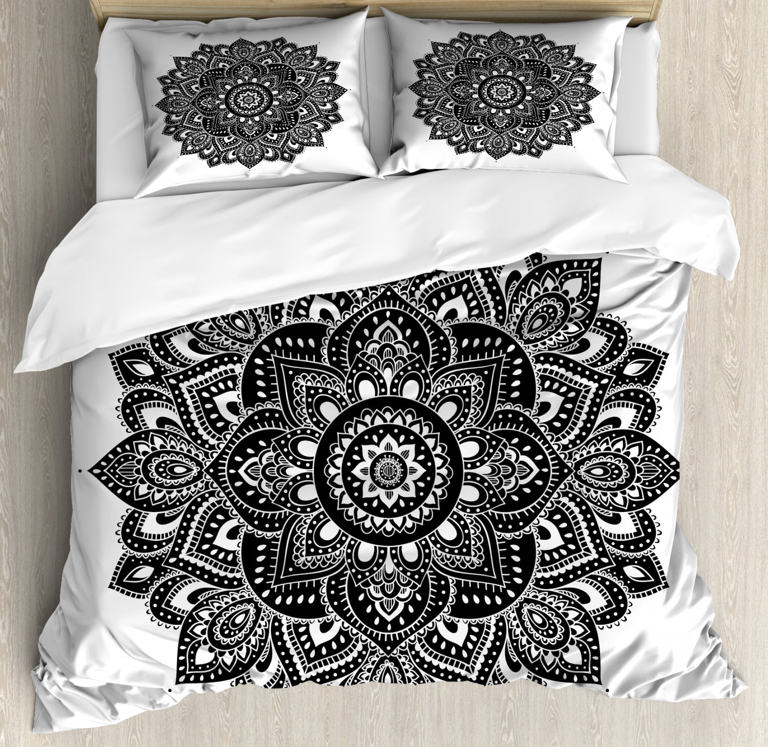 Henna Duvet Cover Set King Size, Ethnic Floral Ornament with Far ...