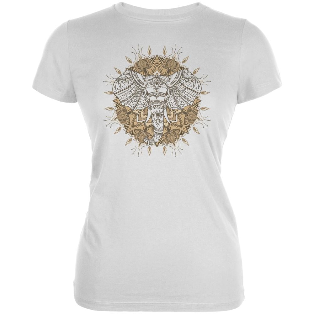 Henna Mandala Elephant Juniors Soft T Shirt White 2XL - Walmart.com