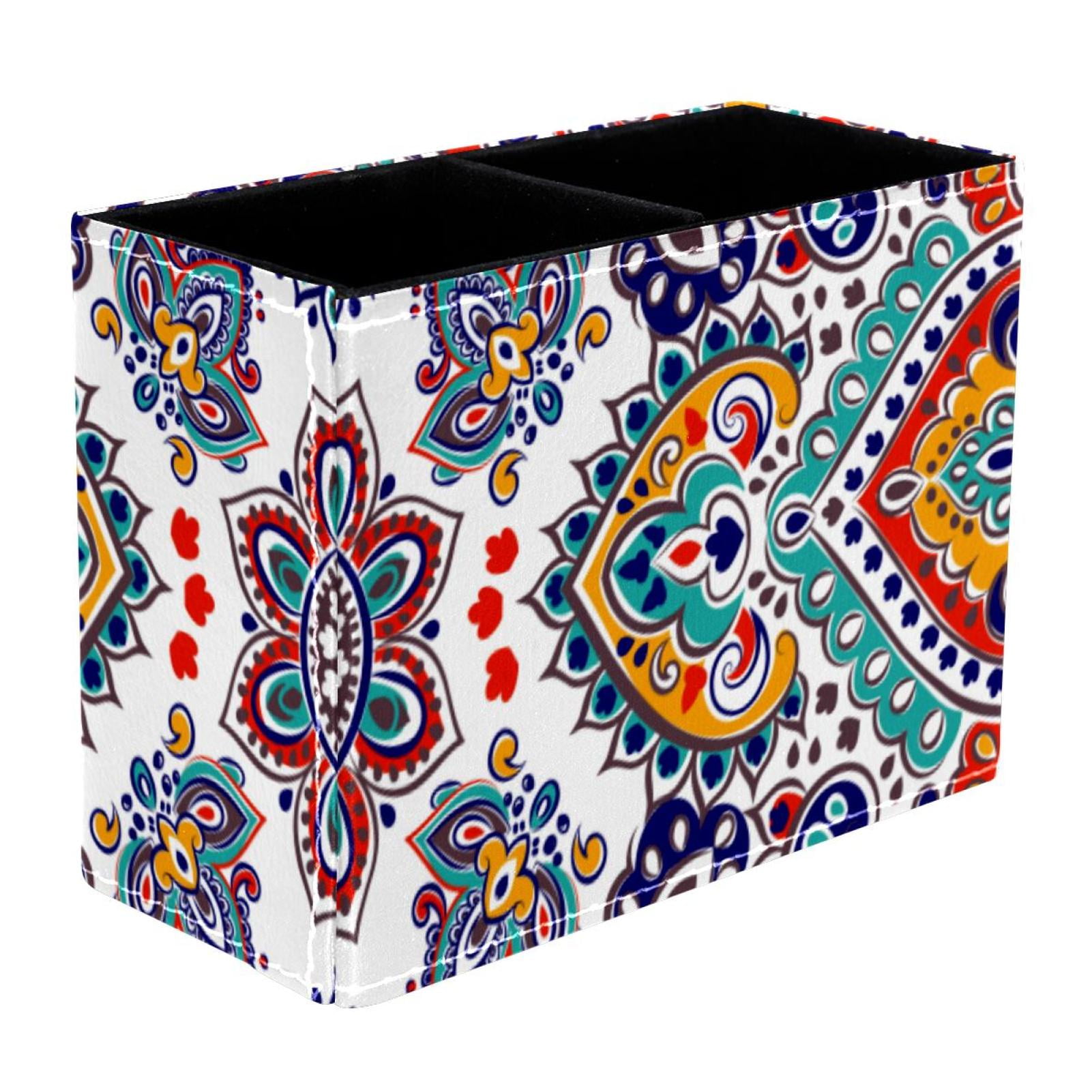 Henna Mandala Paisley Pattern PVC Leather Brush Holder and Pen ...