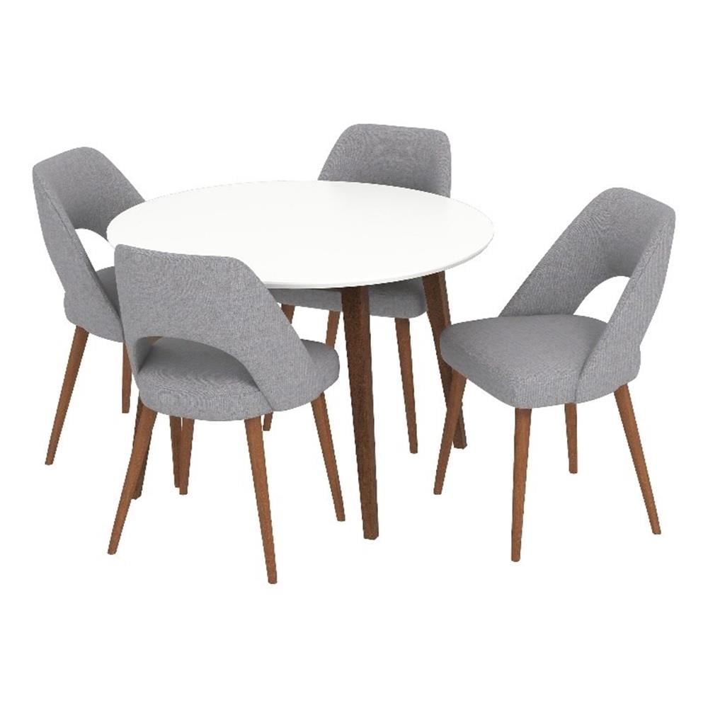 Hennessy 5-Piece Mid-Century Round Dining Set w/ 4 Fabric Dining Chairs ...