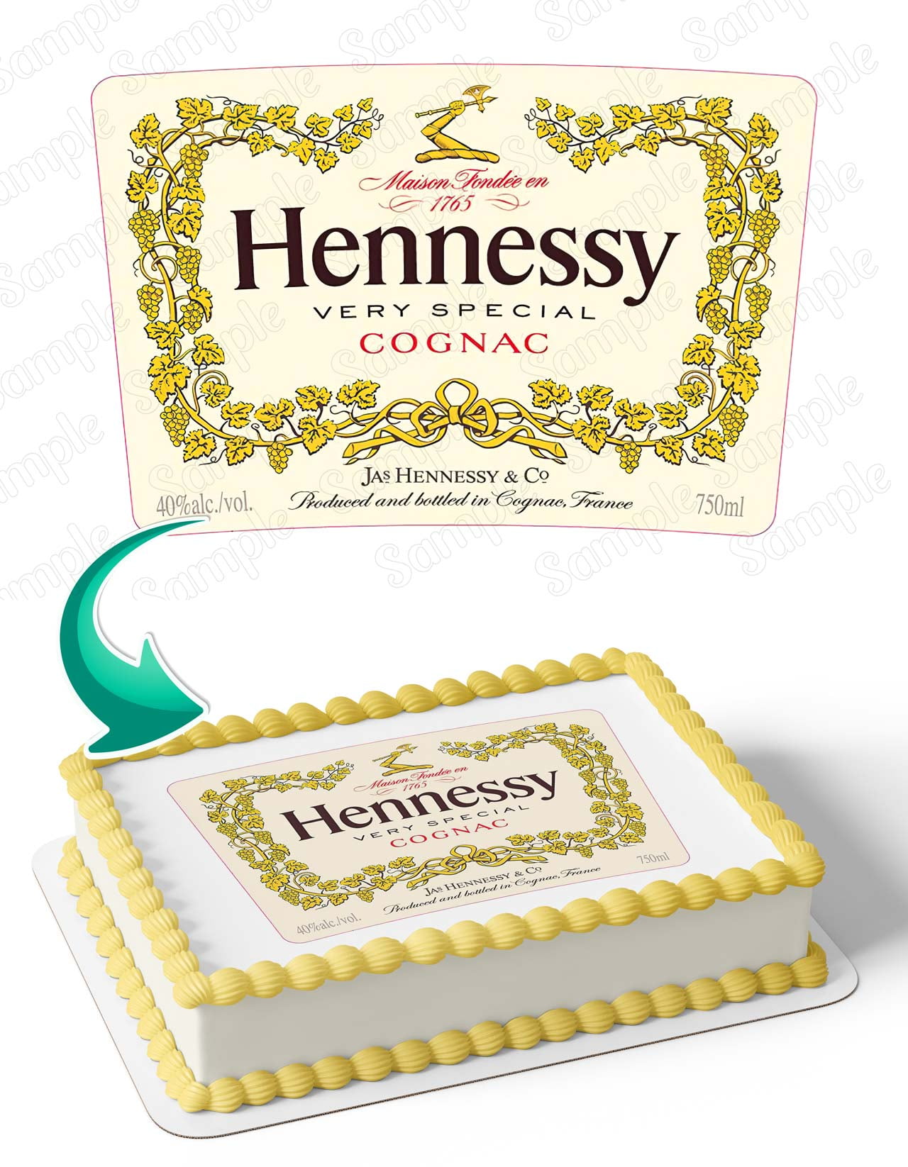 Hennessy Label Edible Cake Image Topper Birthday Cake Banner 1/4 Sheet ...