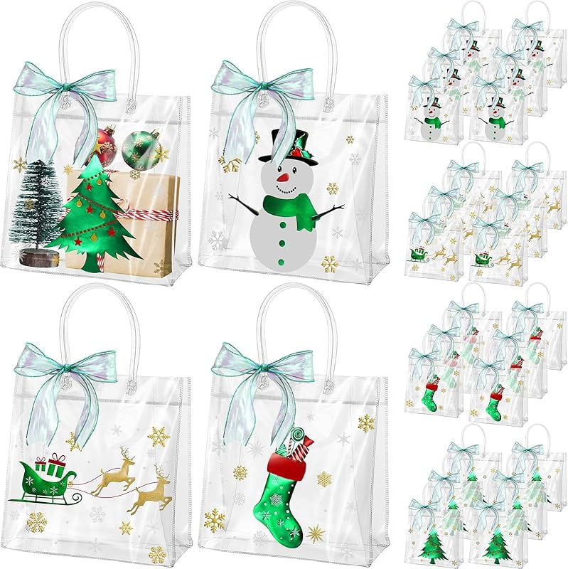 Henoyso 24 Pcs Christmas Clear Gift Bags Plastic Candy Treat Goodie ...