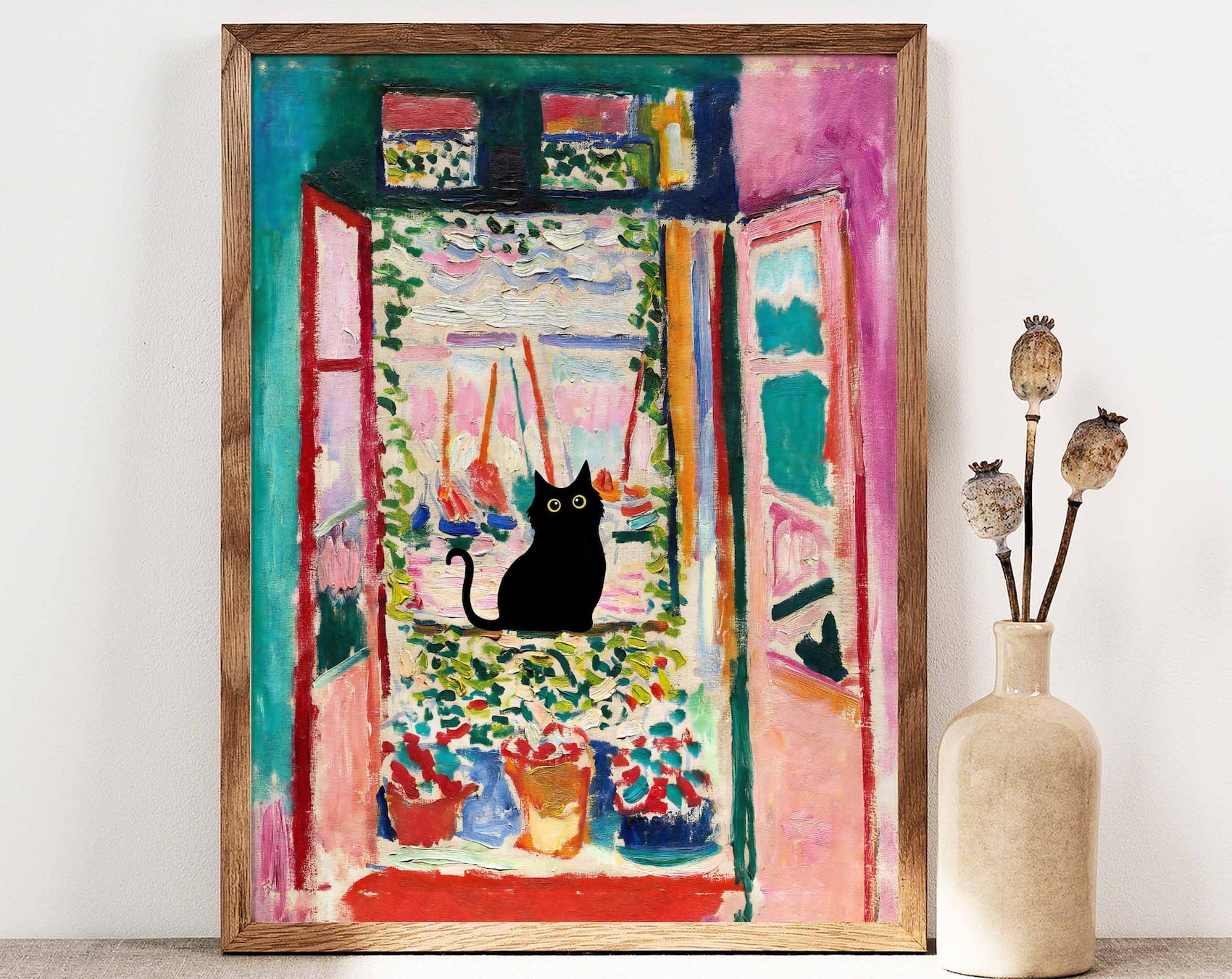 Henri Matisse Cat Print, Matisse Open Window Cat Poster, Black Cat Art, Floral Print, Funny Cat ...