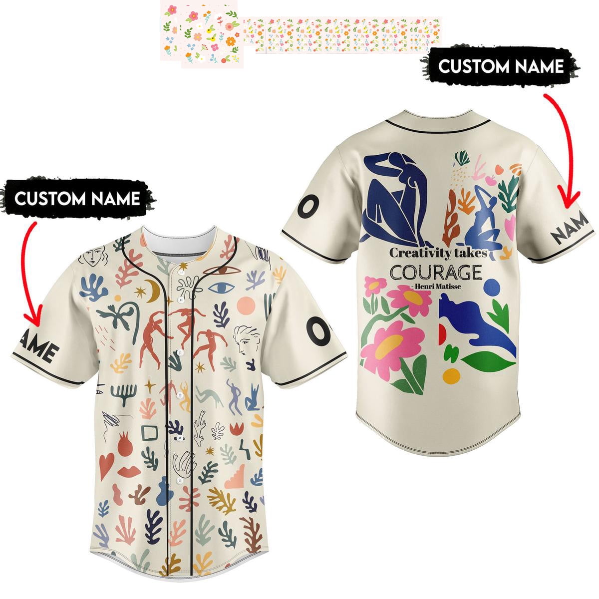 Henri Matisse Creativity Takes Courage Personalized Baseball Jersey ...