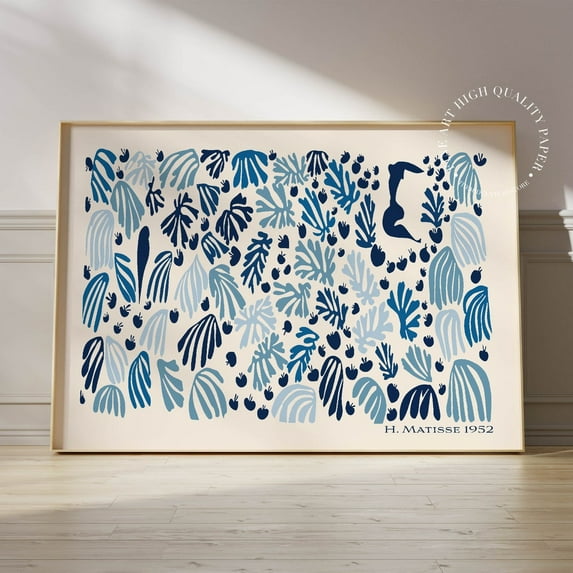Henri Matisse Print Blue Mid Century Modern Wall Art Abstract Floral ...