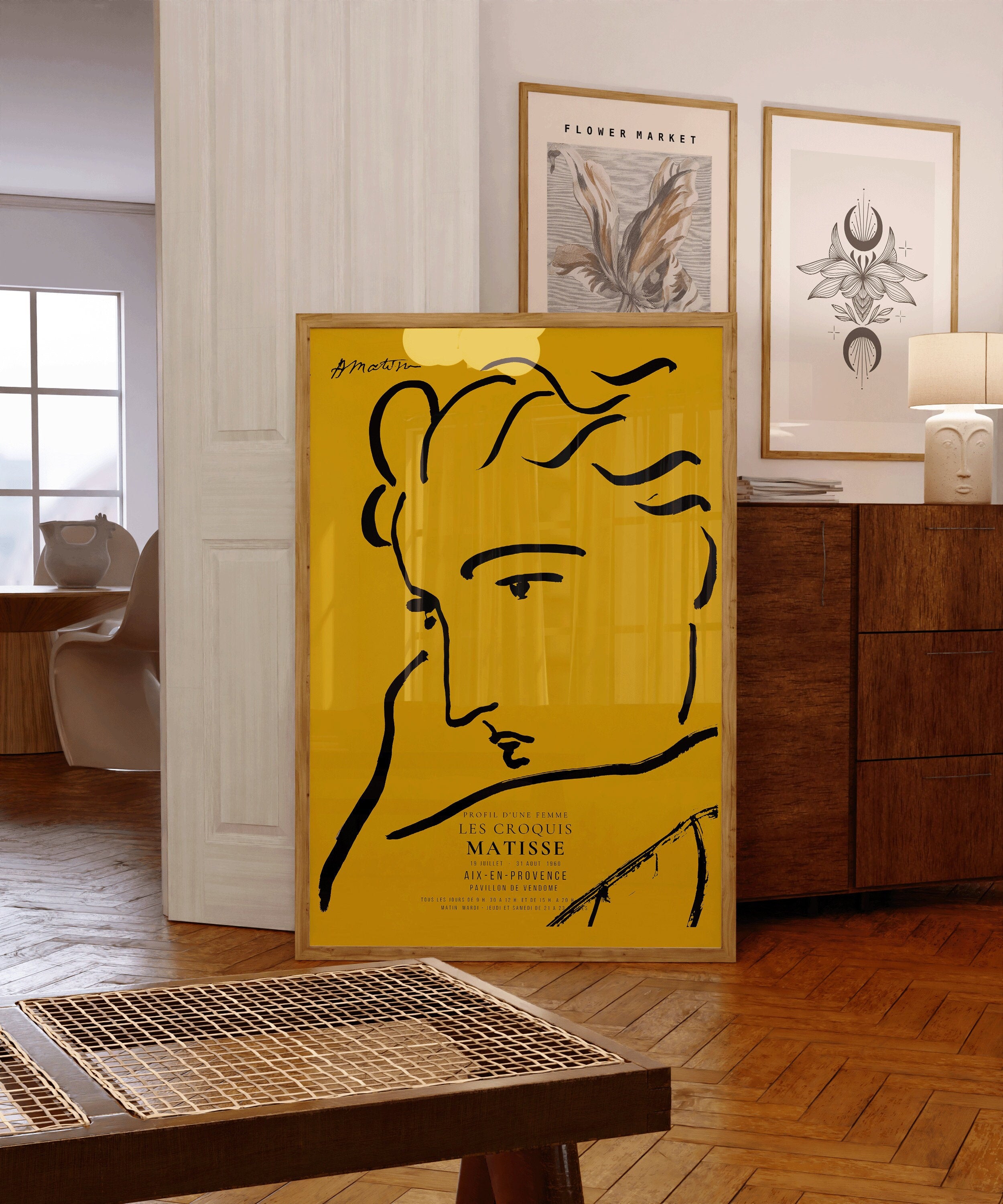 Henri Matisse - Profile of a Woman | Famous Sketch Art in Yellow and ...