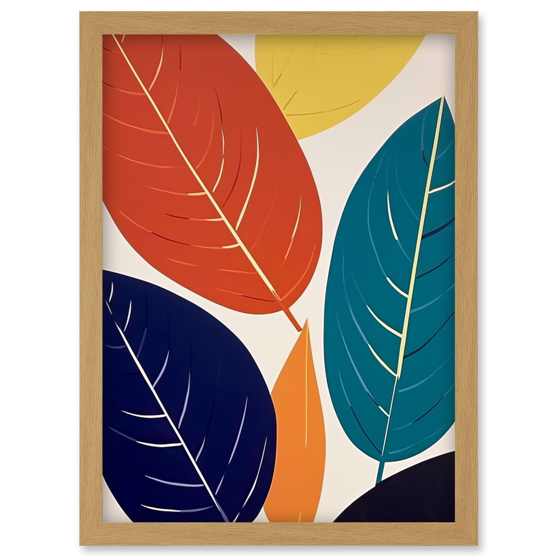 Henri Matisse Style Leaves Linocut Painting Blue Yellow Orange ...