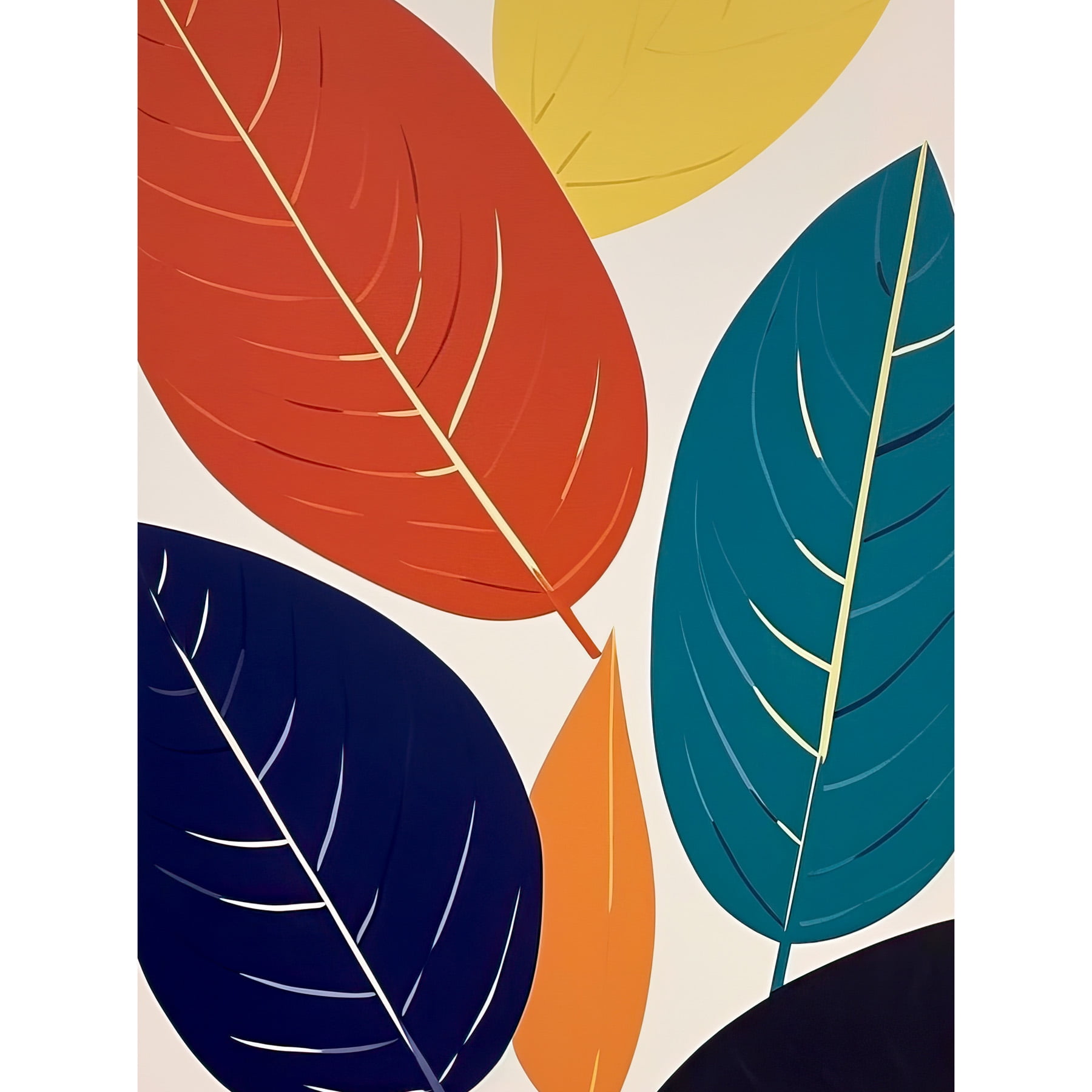 Henri Matisse Style Leaves Linocut Painting Blue Yellow Orange ...