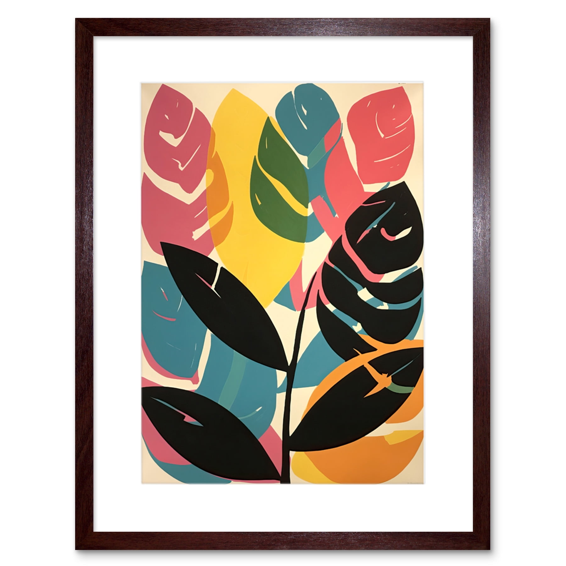 Henri Matisse Style Leaves Linocut Pink Yellow Blue Botanical Bright ...