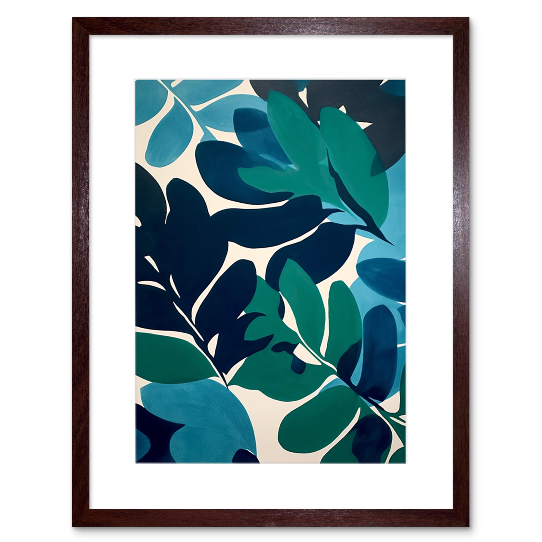 Henri Matisse Style Leaves Watercolour Painting Blue Green Botanical ...