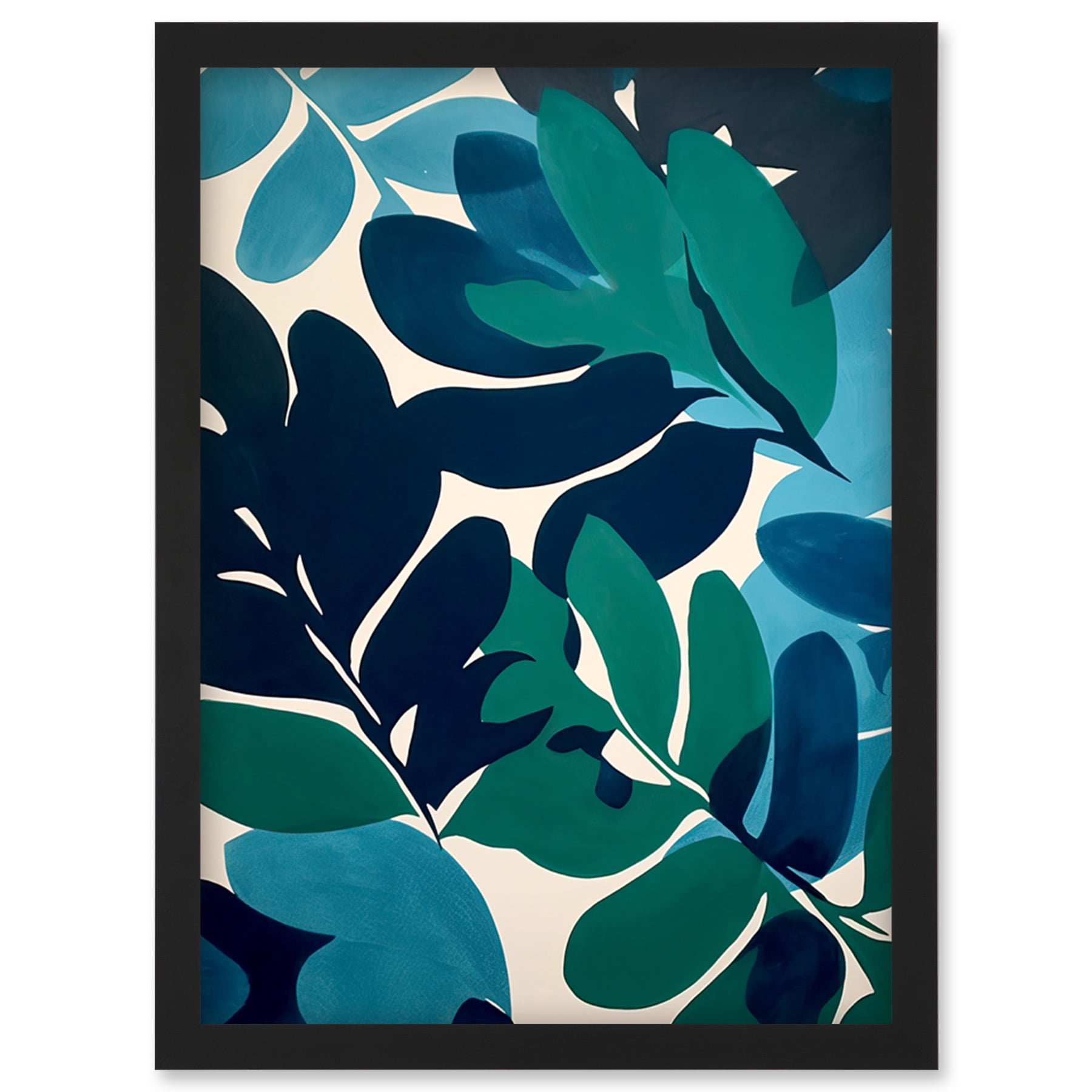Henri Matisse Style Leaves Watercolour Painting Blue Green Botanical ...