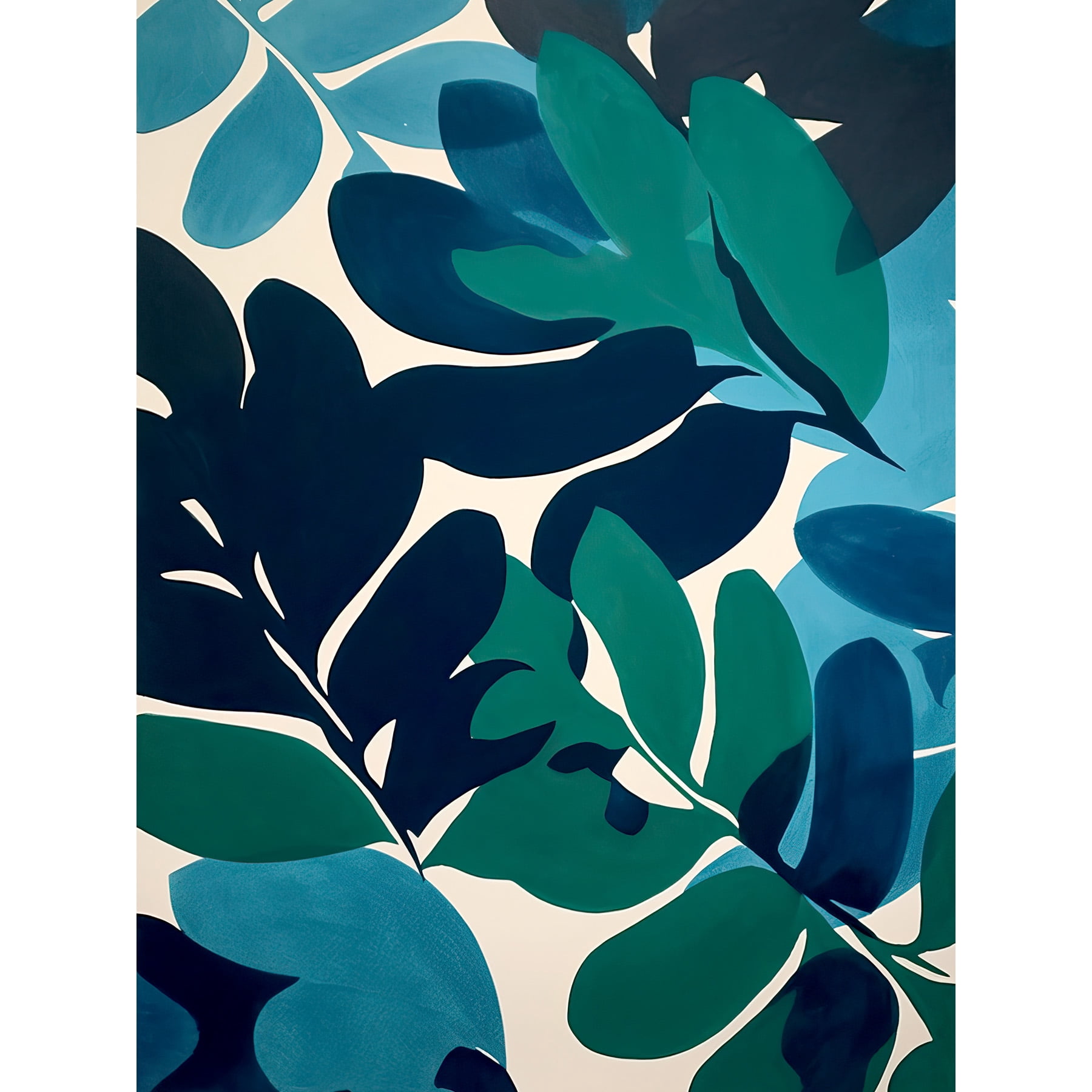 Henri Matisse Style Leaves Watercolour Painting Blue Green Botanical ...
