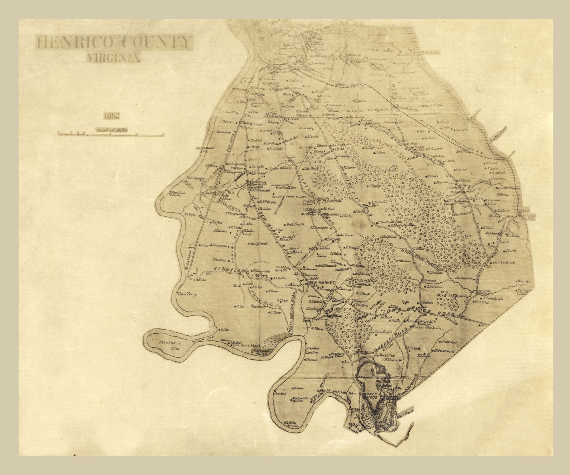 Historic County Map - Henrico County Virginia - 1862 - 27.59 x 23 ...