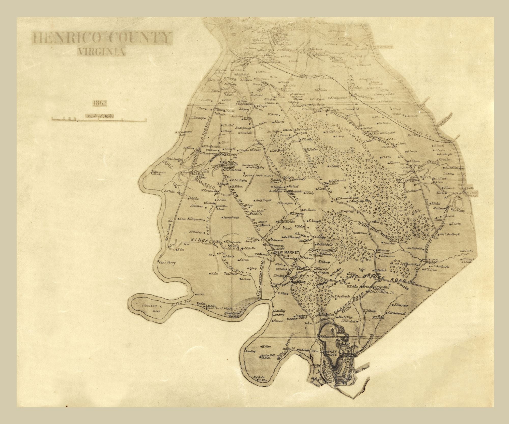 Historic County Map - Henrico County Virginia - 1862 - 27.59 x 23 ...