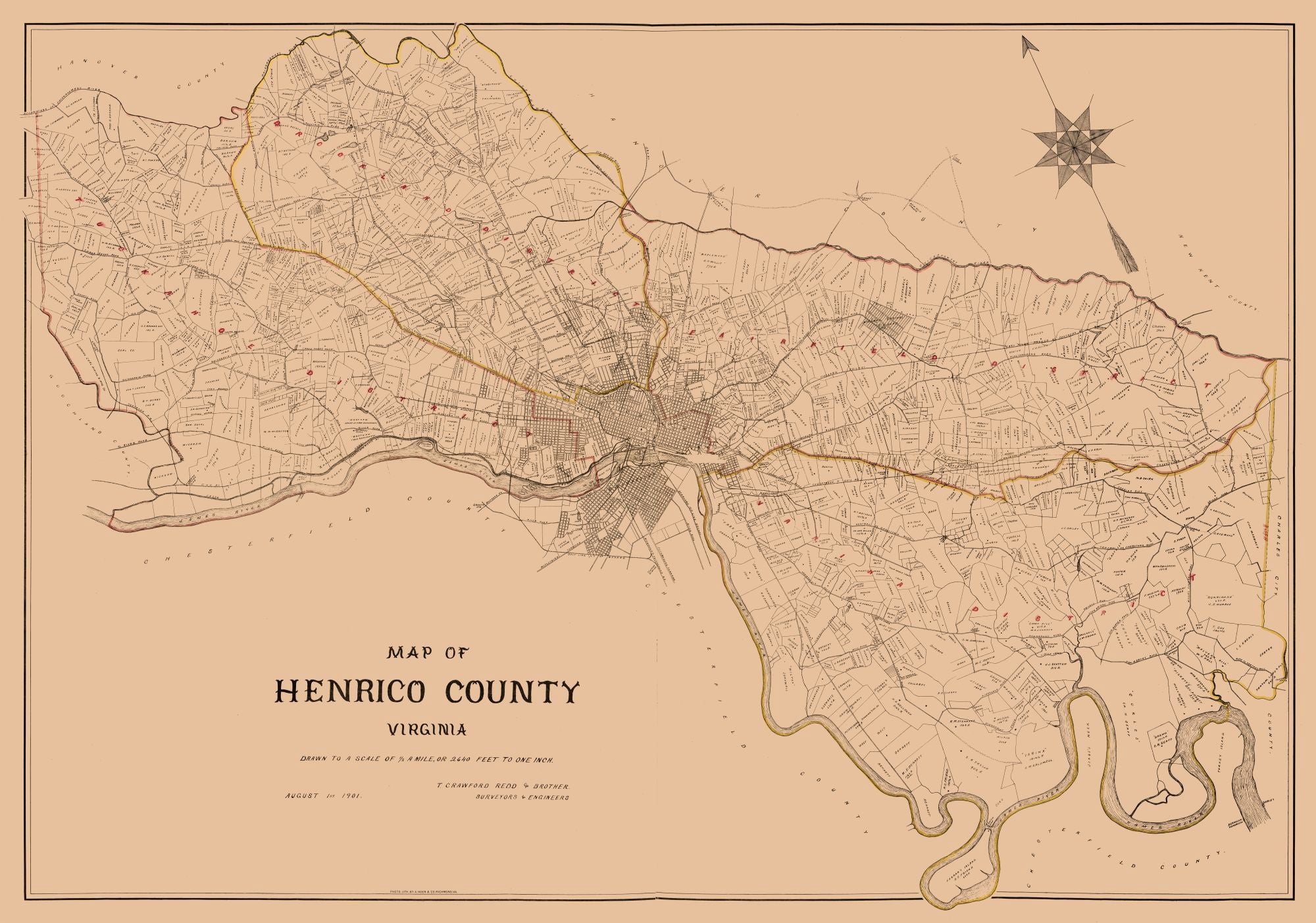 Historic County Map - Henrico County Virginia - Crawford 1901 - 32.79 x ...