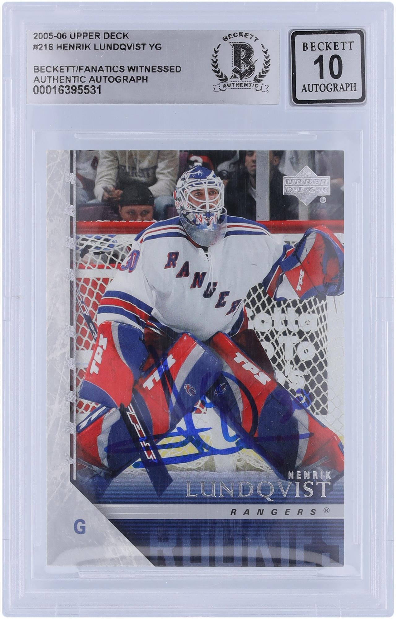 Henrik Lundqvist New York Rangers Autographed 2005-06 Upper Deck Young ...