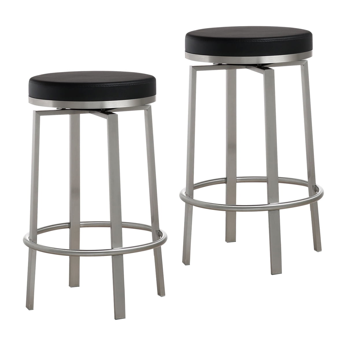 Henry Backless Swivel Counter Stool 26" PU Leather Black (SET OF 2) - Walmart.com