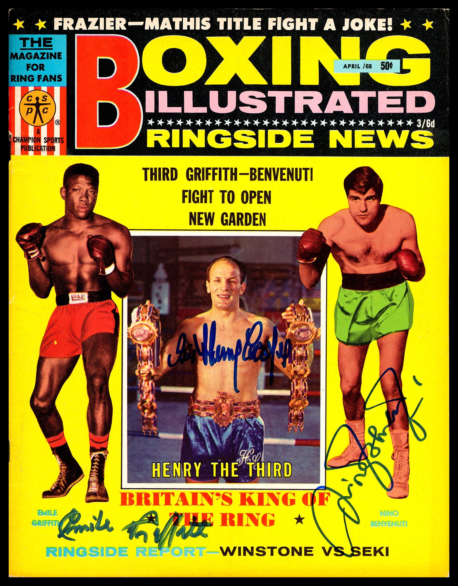 Henry Cooper, Emile Griffith & Nino Benvenuti Autographed Boxing ...