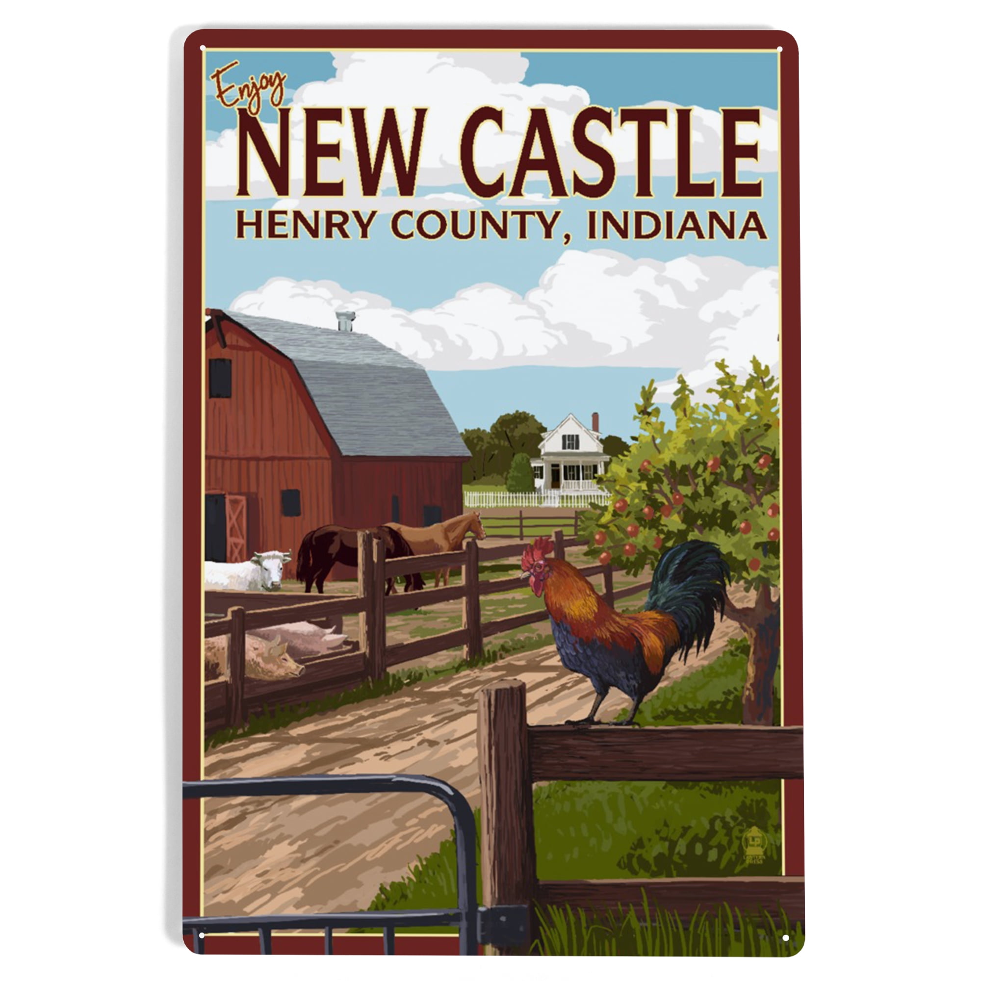 Henry County, Indiana, Enjoy New Castle, Barnyard Scene (12x18 Aluminum ...