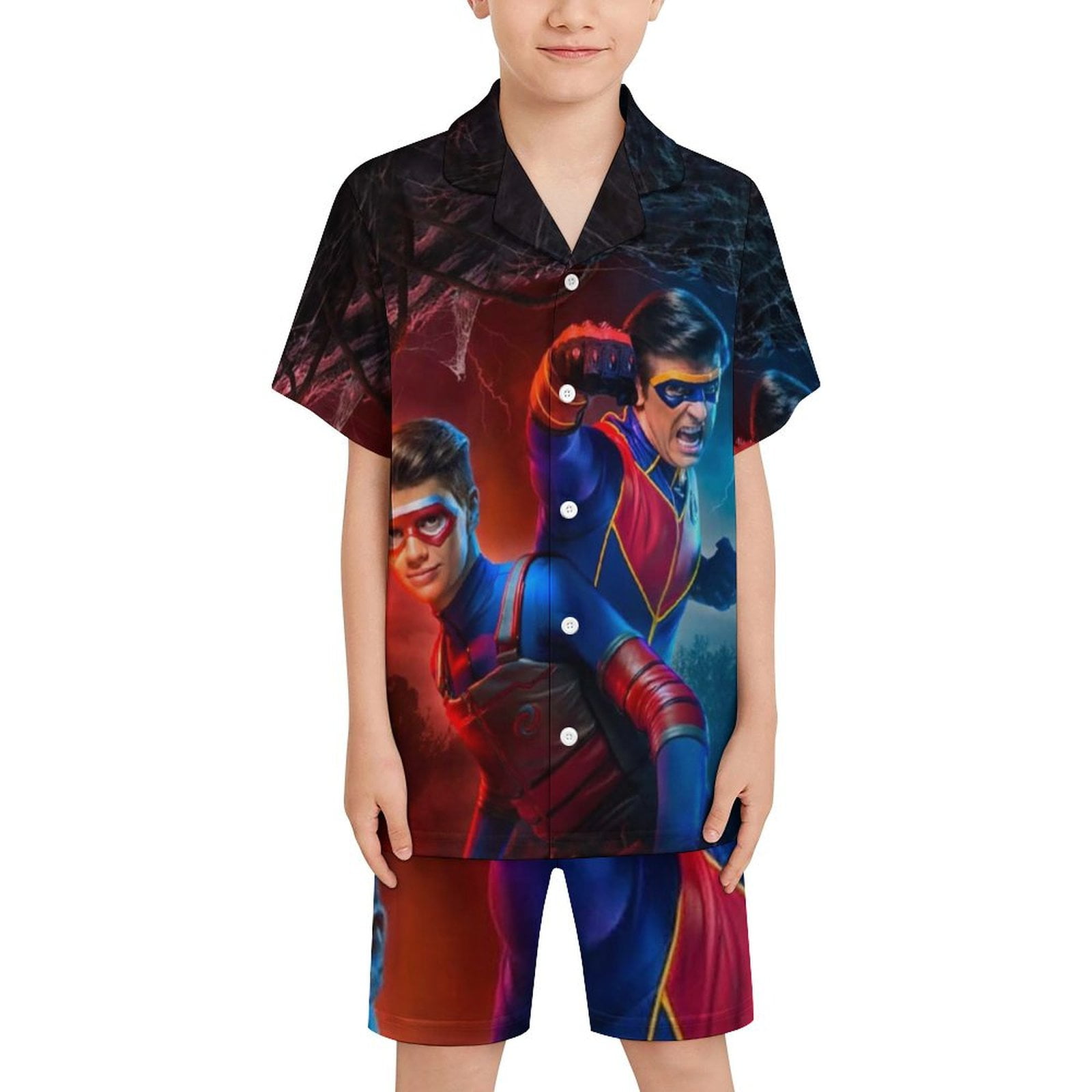 Henry Danger Boys 2-Piece Satin Pajama Set Short Sleeve Top And Shorts ...