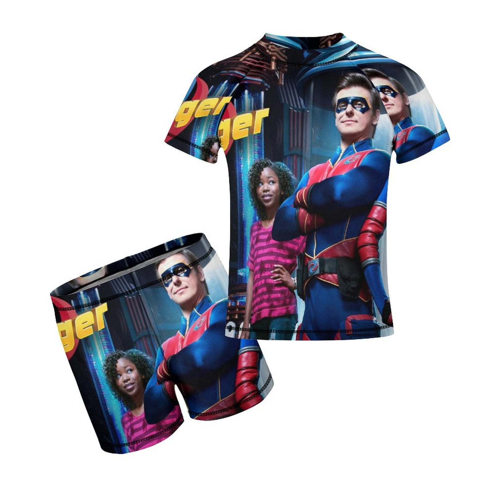 Henry Danger Boys Rash Guard Set 2 Piece Swimsuits Short Sleeve Bathing ...