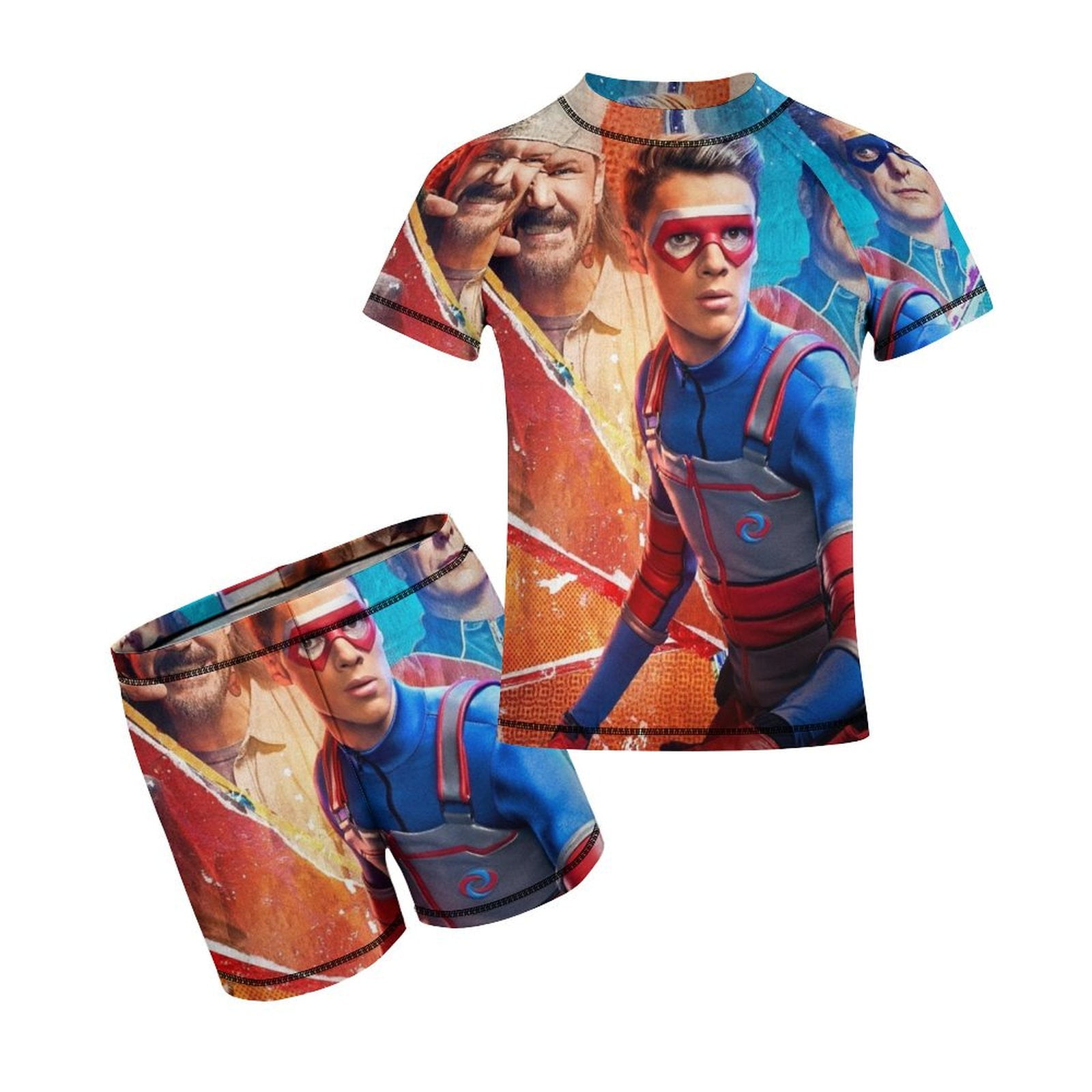 Henry Danger Boys Rash Guard Set 2 Piece Swimsuits Short Sleeve Bathing Suits with Trunks ...