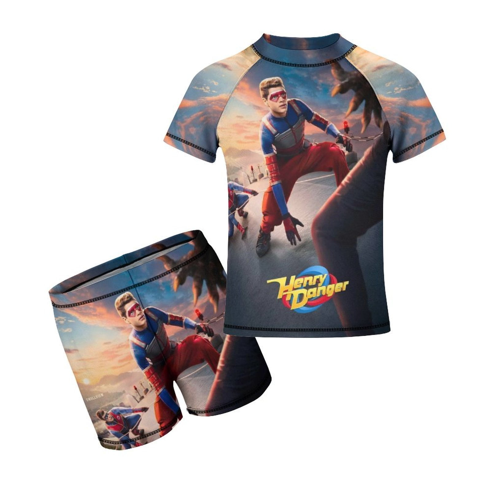 Henry Danger Boys Two Piece Swimsuit Kids Swimwear Set Short Sleeve ...