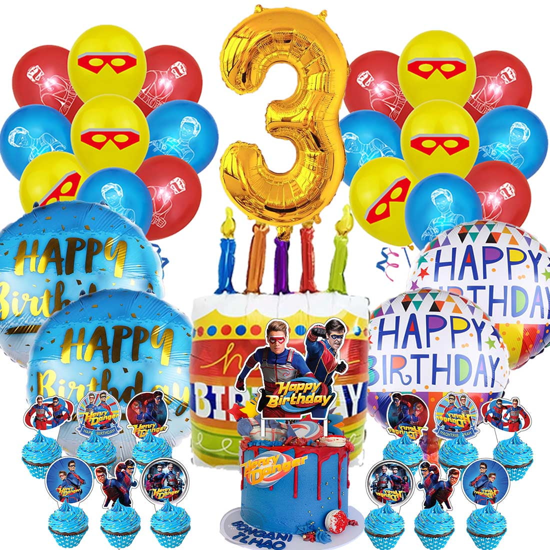 Henry Danger Party Supplies 3rd Decor Kit Balloons Birthday Cake Topper ...