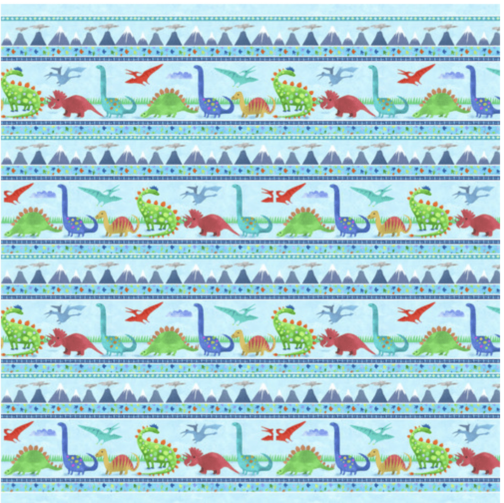 Henry Glass Dinosaur Kingdom Border Stripe Blue Cotton Fabric By Yard ...