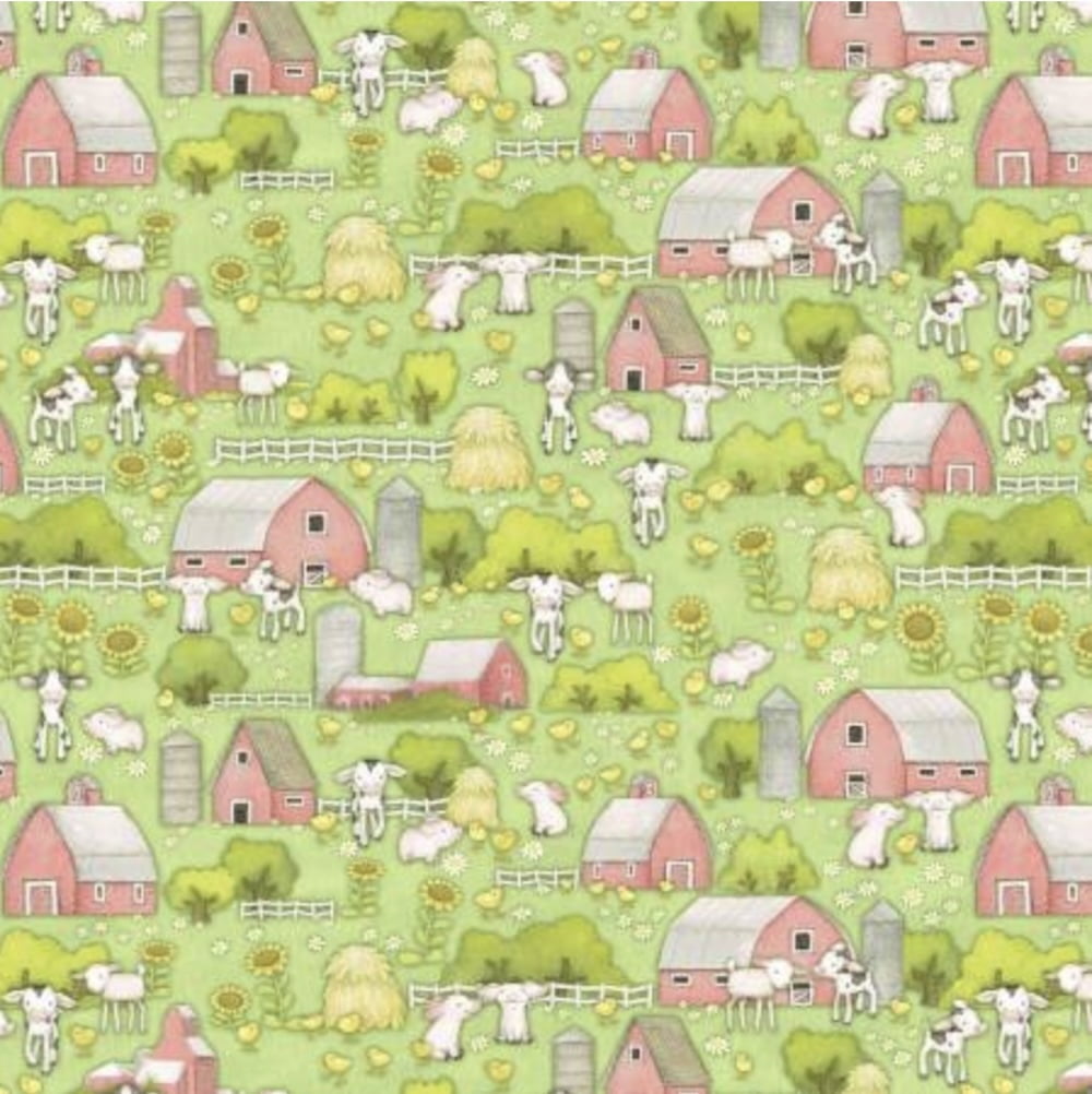 Henry Glass Farm Babies Farmyard Green Cotton Fabric By The Yard ...