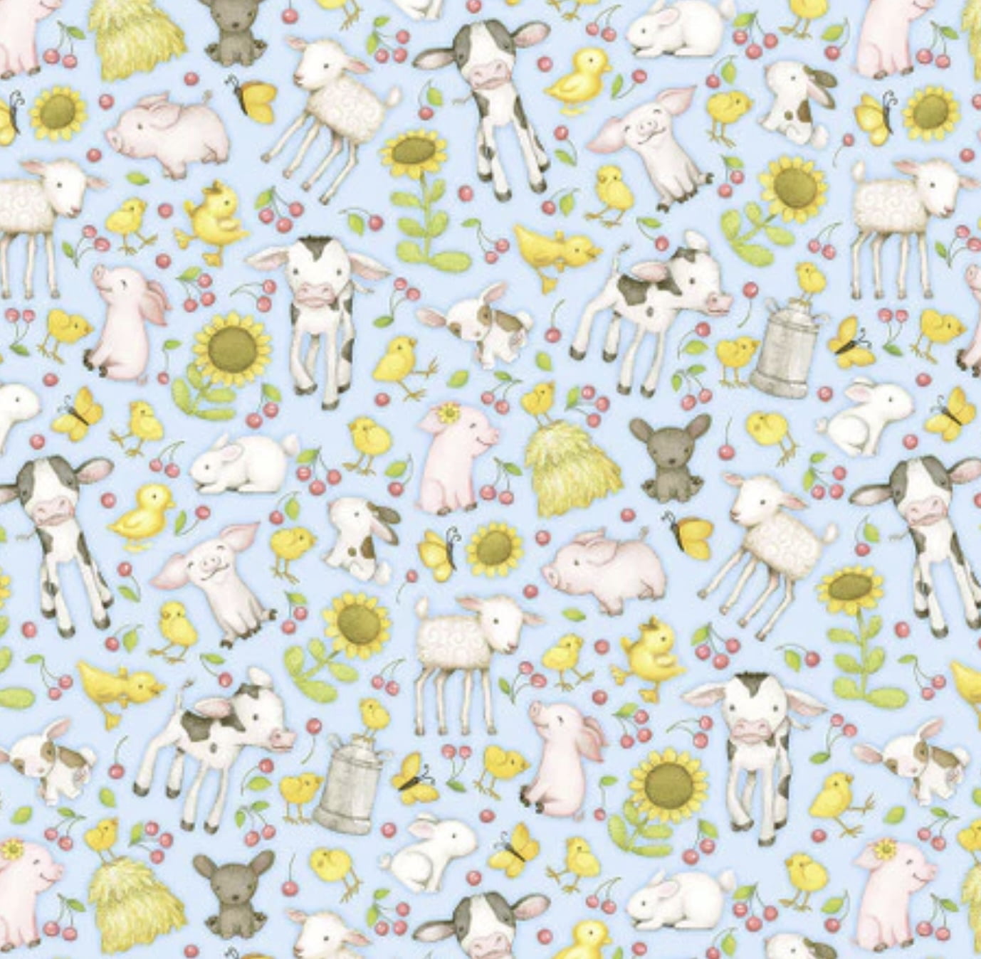 Henry Glass Farm Babies Tossed Farm Animals Blue Cotton Fabric By The ...
