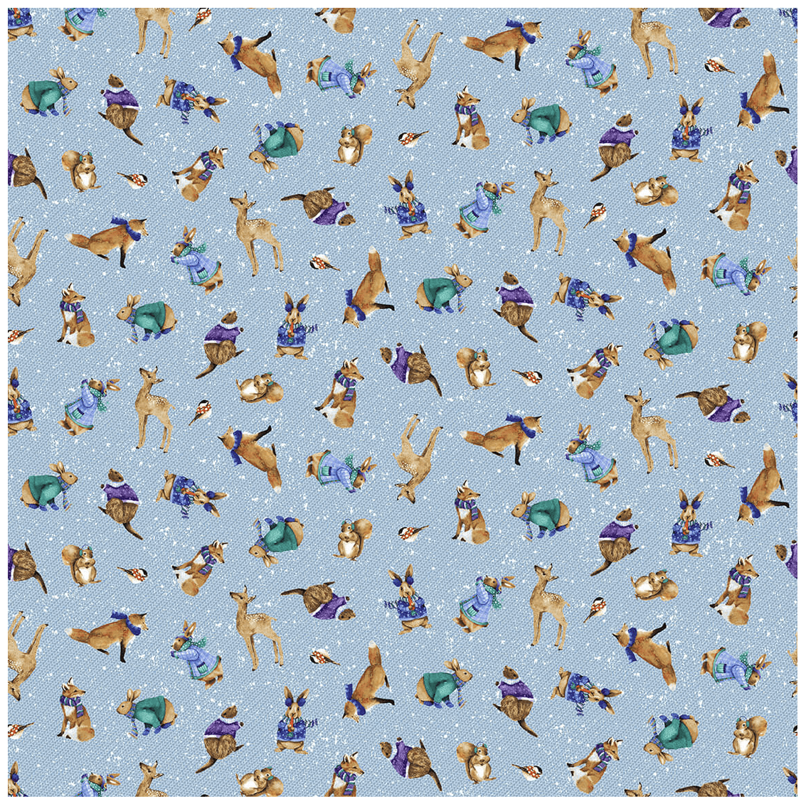 Henry Glass Flurry Friends Forest Critters Lt Blue Cotton Fabric By The ...