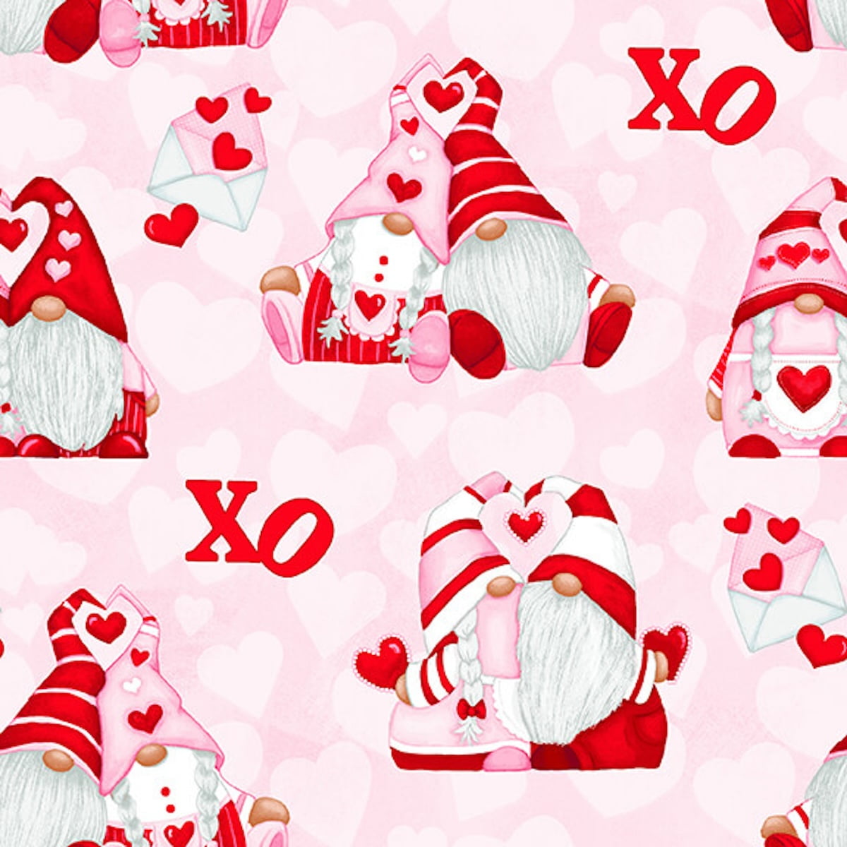 Henry Glass Gnomie Love Hugging Gnomes Pink Cotton Fabric By The Yard ...