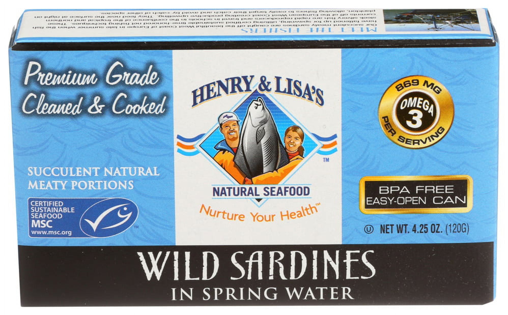 Henry & Lisa's Wild Sardines in Spring Water, 4.25oz Cans, Pack of 12 ...