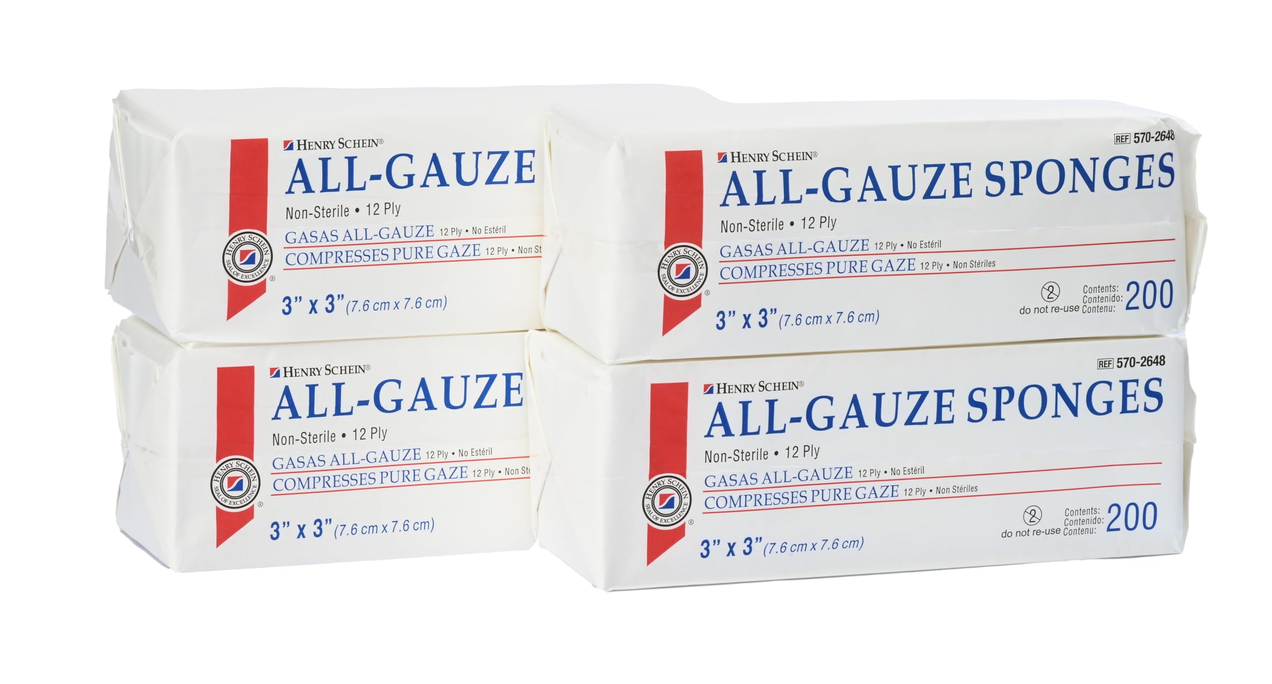 Henry Schein 100% Cotton Woven All-Gauze Sponge 2x2" 12 Ply Non-Sterile ...