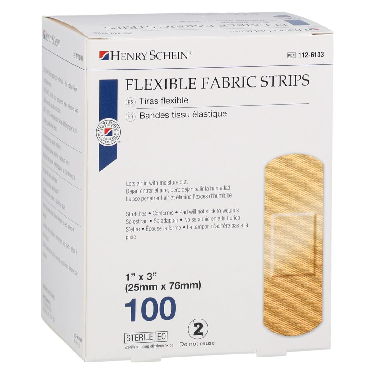 "Henry Schein Sterile Adhesive Fabric Bandaid Strips, 1"" x 3"", Box of ...