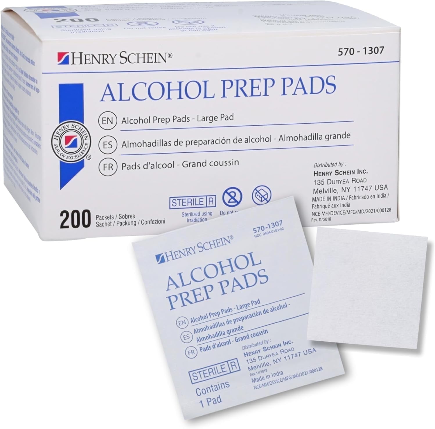 Henry Schein Sterile Prep Pads, Large, 2-Ply, Pack of 200 for Skin ...